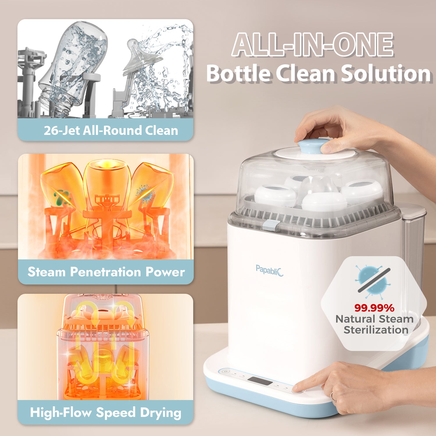 Home Baby Bottle Washer Sterilizer and Dryer All in One Bottle Cleaner